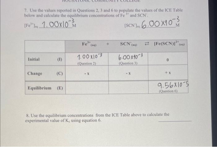 Solved 7. Use the values reported in Questions 2, 3 and 6 to | Chegg.com