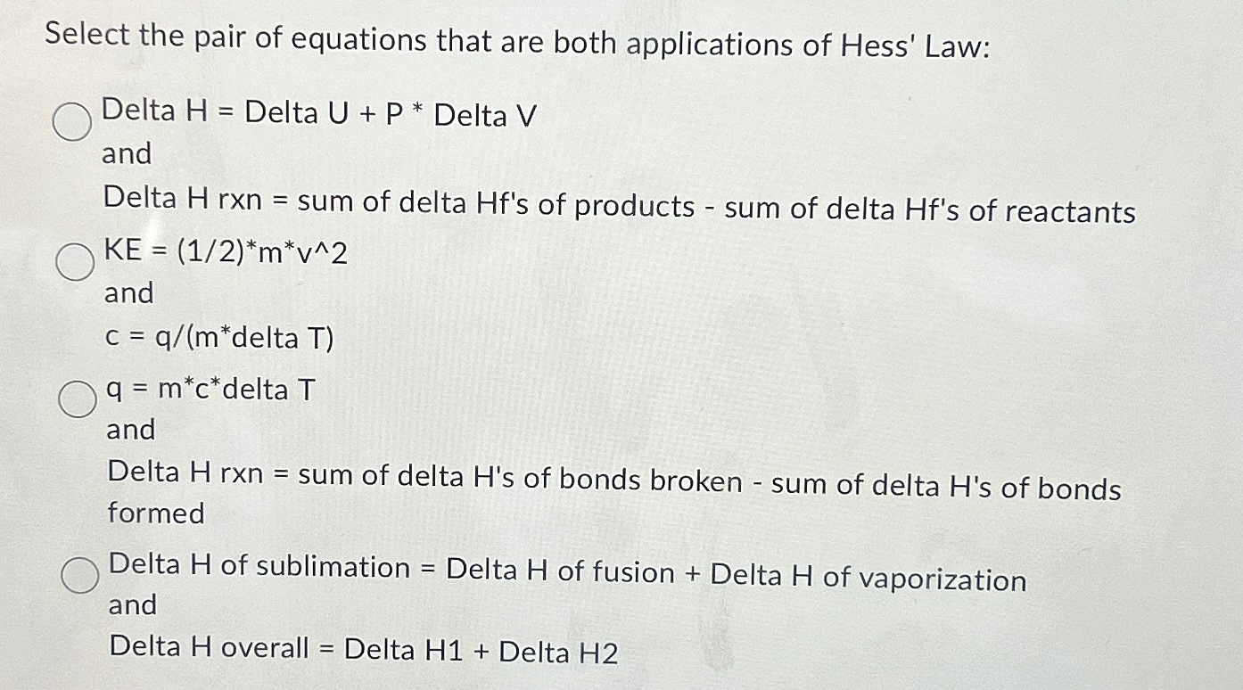 Solved Select the pair of equations that are both | Chegg.com