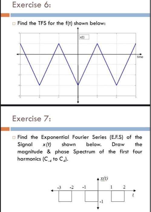Solved Find the TFS for the f(t) shown below: Exercise 7: | Chegg.com