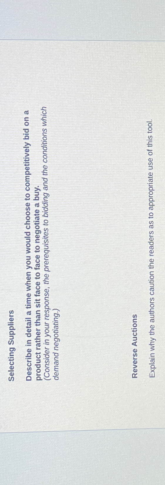 Solved Selecting SuppliersDescribe in detail a time when you | Chegg.com