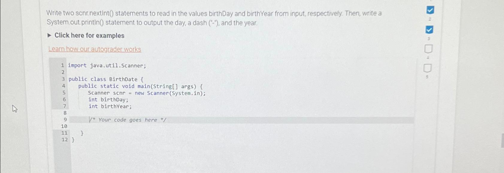 Solved Write two scnr.nextint() statements to read in the | Chegg.com Solved Write two scnr.nextint() statements to read in the | Chegg.com
