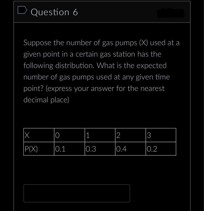 Solved Suppose the number of gas pumps (X) used at a given | Chegg.com