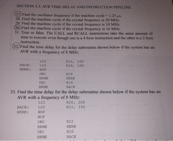Solved SECTION 3.3: AVR TIME DELAY AND INSTRUCTION PIPELINE | Chegg.com