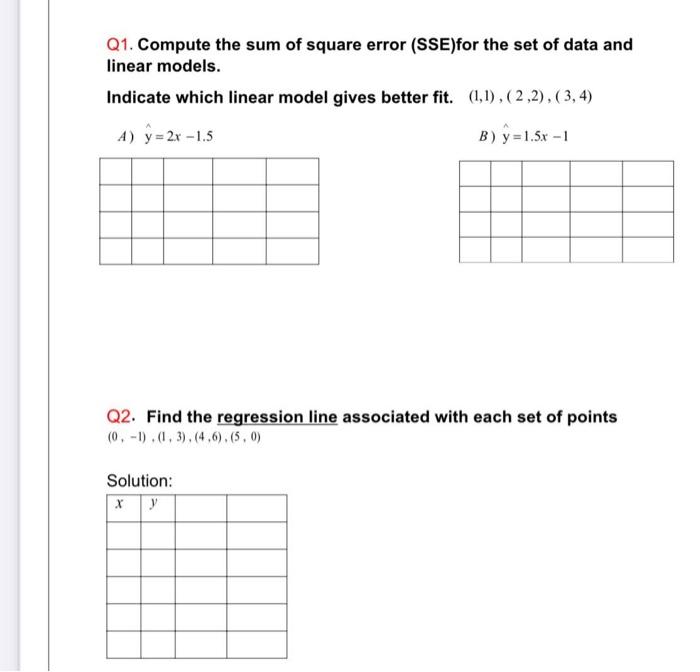 Solved Q1. Compute the sum of square error (SSE)for the set | Chegg.com