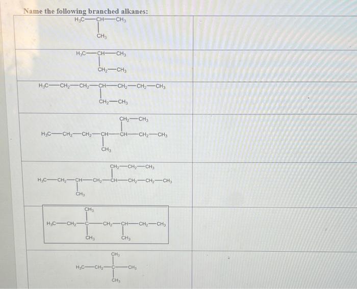 Solved Name the following branched alkanes: | HC-CH-CH3 CH | Chegg.com
