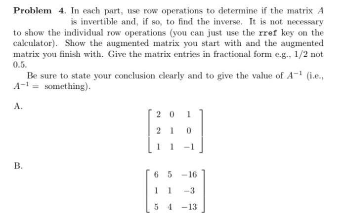 Solved Problem 4. In each part, use row operations to | Chegg.com