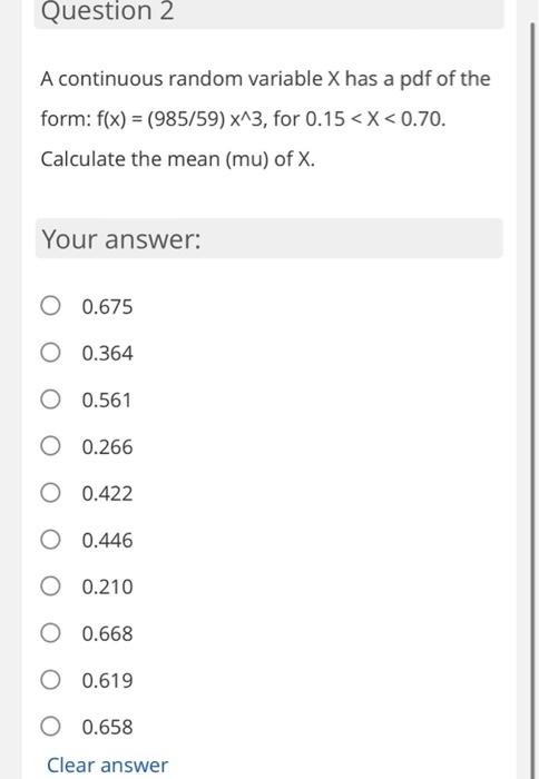 Solved Calculate the mean (mu) of X for the following | Chegg.com