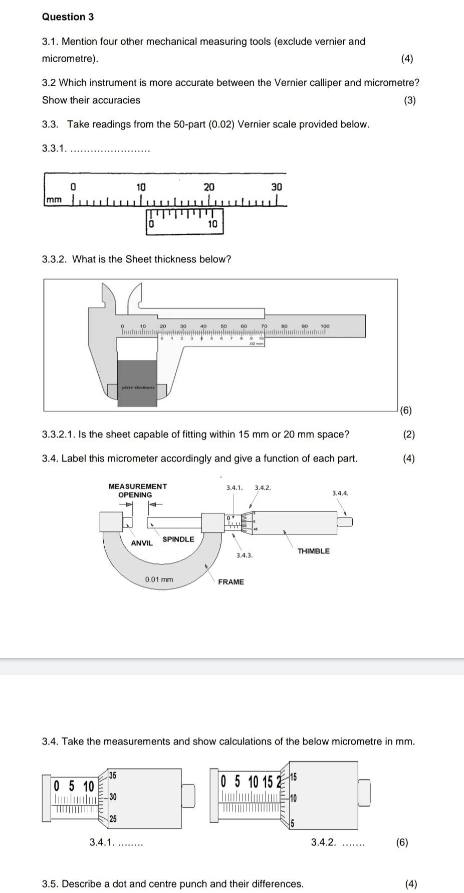 Solved 3.1. Mention four other mechanical measuring tools | Chegg.com