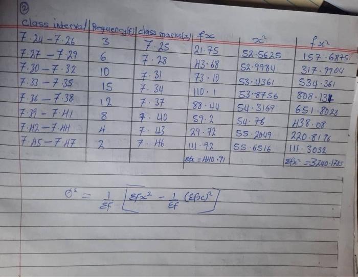 Solved 2 Class interval frequencylf)] class marks(x) fx | Chegg.com