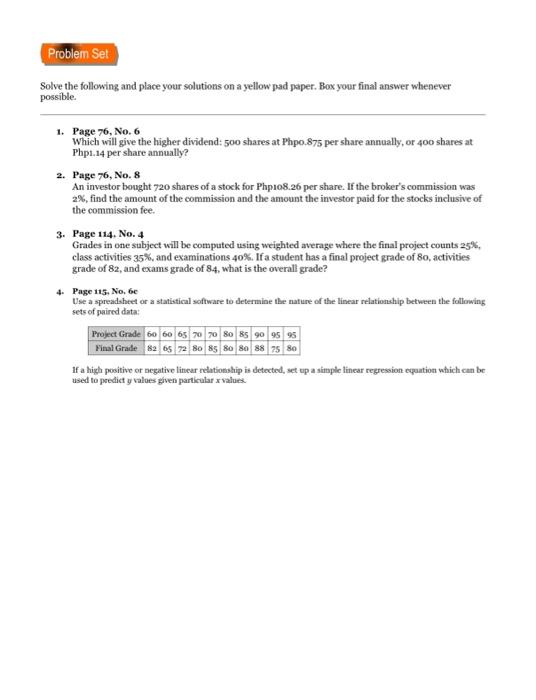 Solved Problem Set Solve the following and place your | Chegg.com