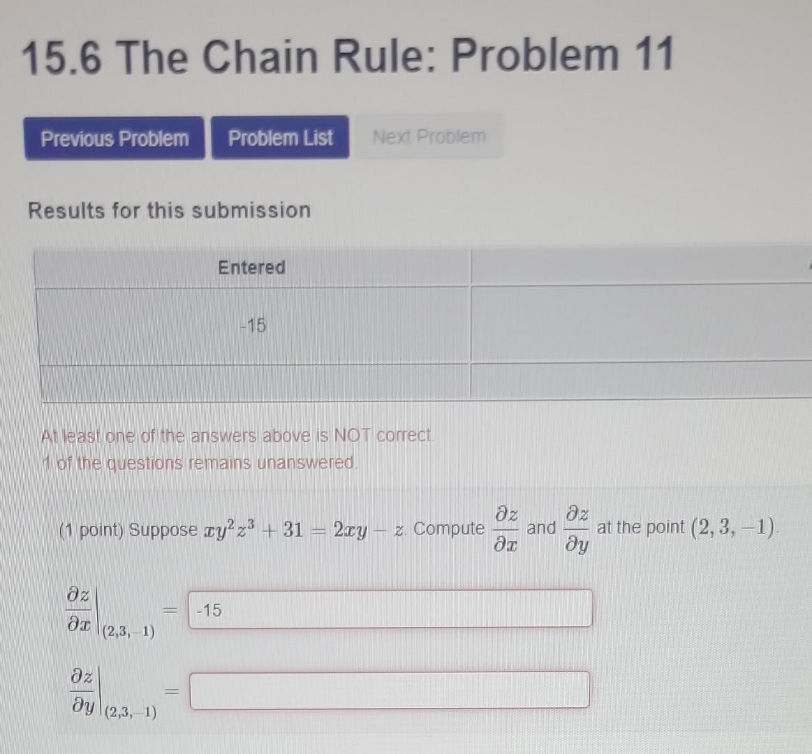 Solved 15.6 The Chain Rule: Problem 11 Results for this | Chegg.com
