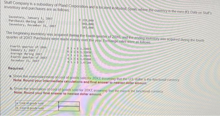 Solved Stuff Company is a subsidiary of Pland Corporation | Chegg.com