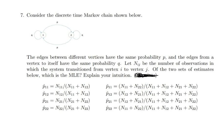 7. Consider the discrete time Markov chain shown | Chegg.com