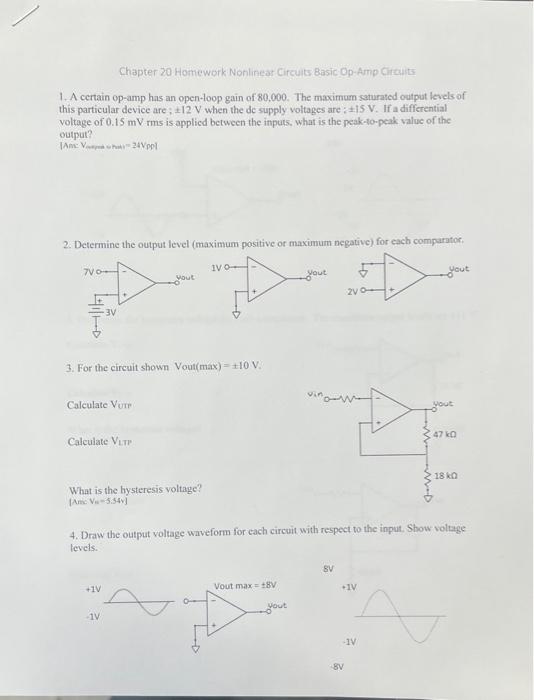 Solved 5. Determine the hysteresis voltage for each | Chegg.com