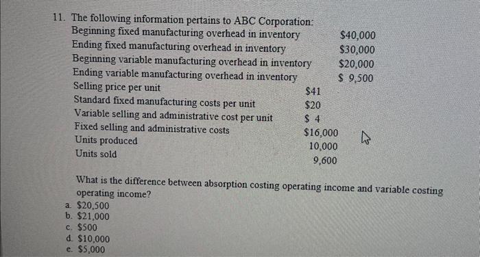 Solved What is the difference between absorption costing | Chegg.com