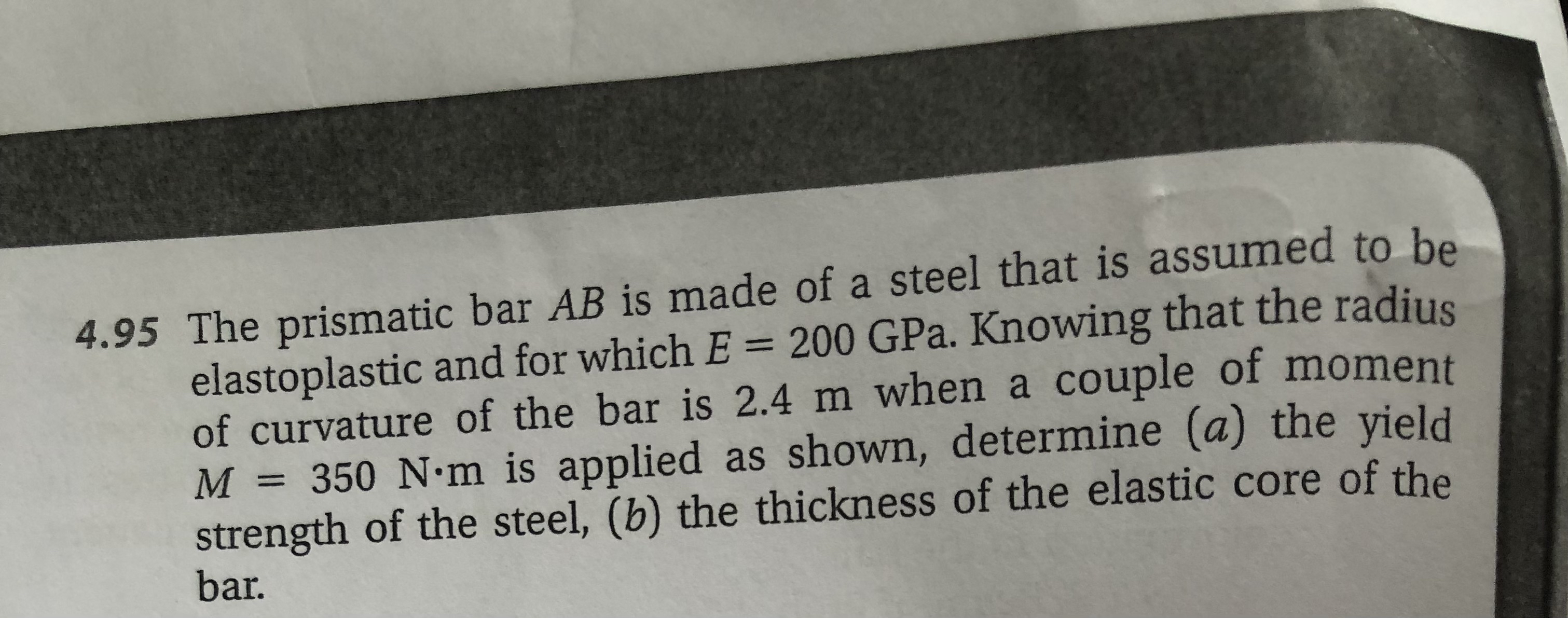 Solved 4.95 ﻿The prismatic bar AB ﻿is made of a steel that | Chegg.com