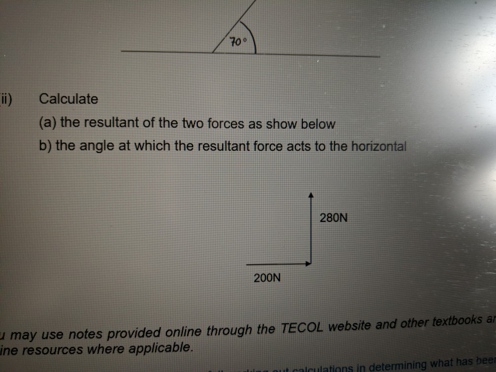Solved 70° ii) Calculate (a) the resultant of the two forces | Chegg.com