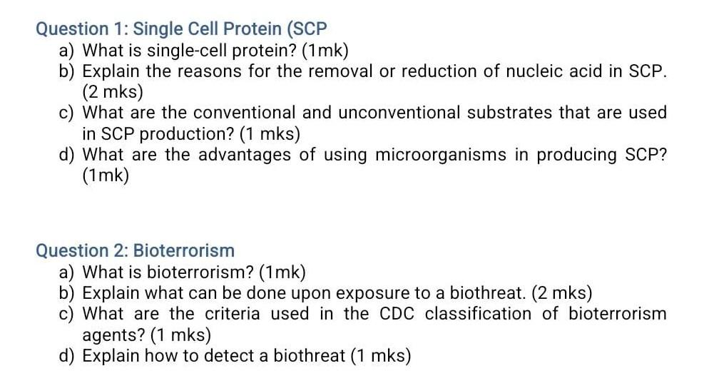 Solved Question 1: Single Cell Protein (SCP a) What is | Chegg.com
