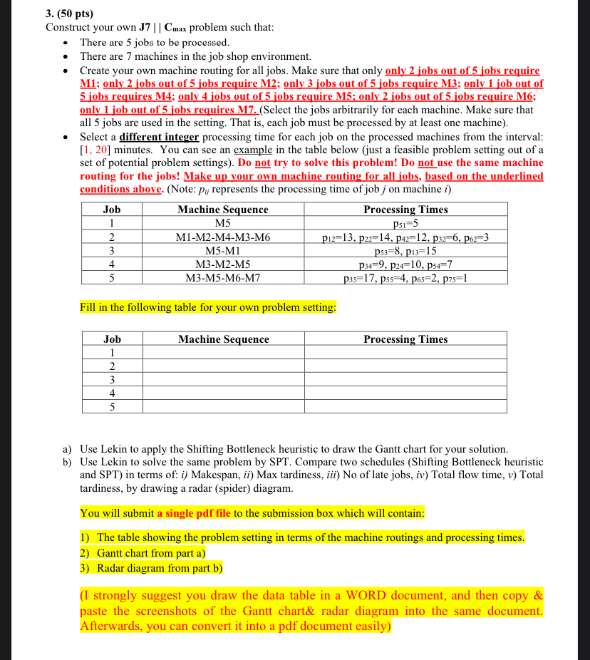 Solved (50 ﻿pts)Construct your own J7||Cmax ﻿problem such | Chegg.com