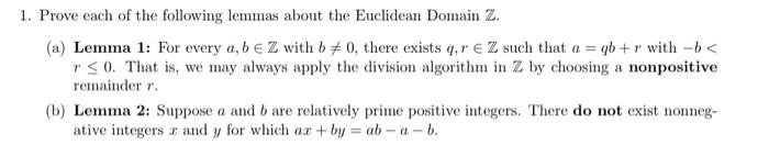Solved 1. Prove each of the following lemmas about the | Chegg.com