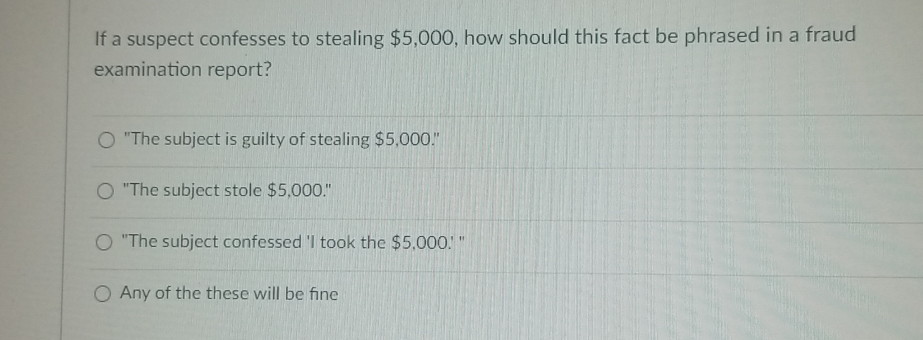 Solved If a suspect confesses to stealing $5,000, ﻿how | Chegg.com