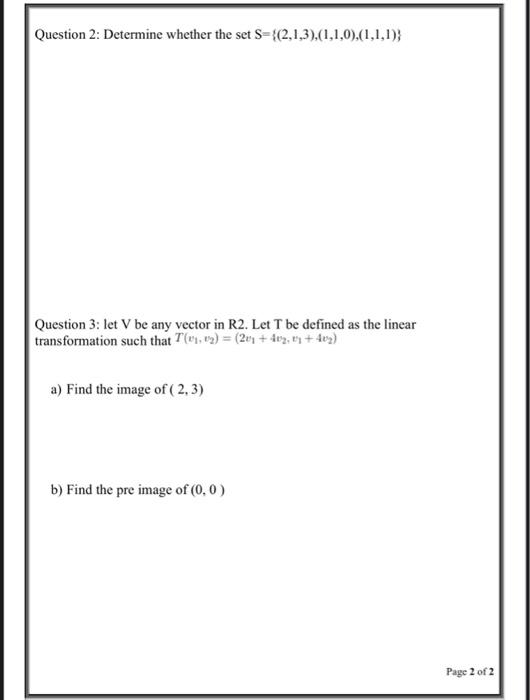 Question 2: Determine whether the set | Chegg.com