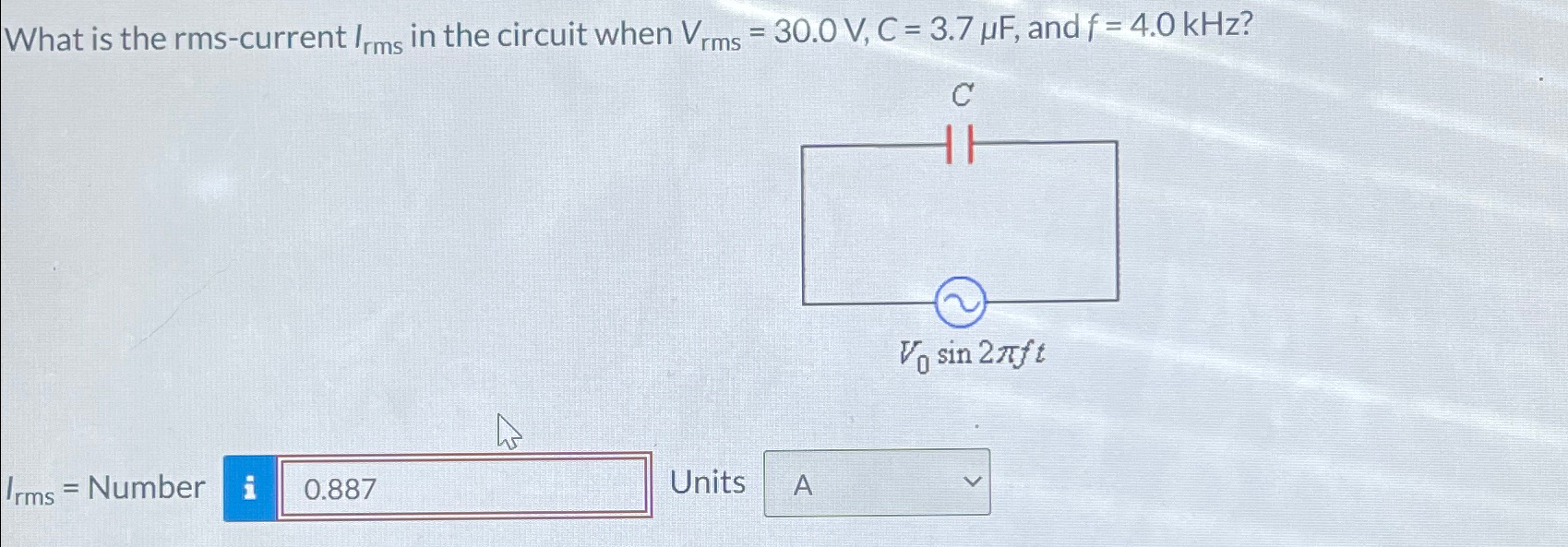 Solved What is the rms-current Irms ﻿in the circuit when | Chegg.com
