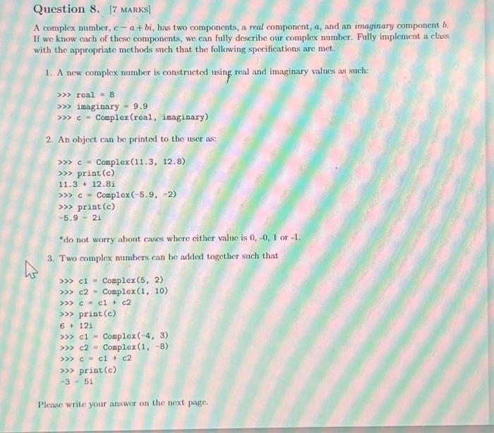 Solved Question 7. [8 MARKs] Complete the implementation of | Chegg.com