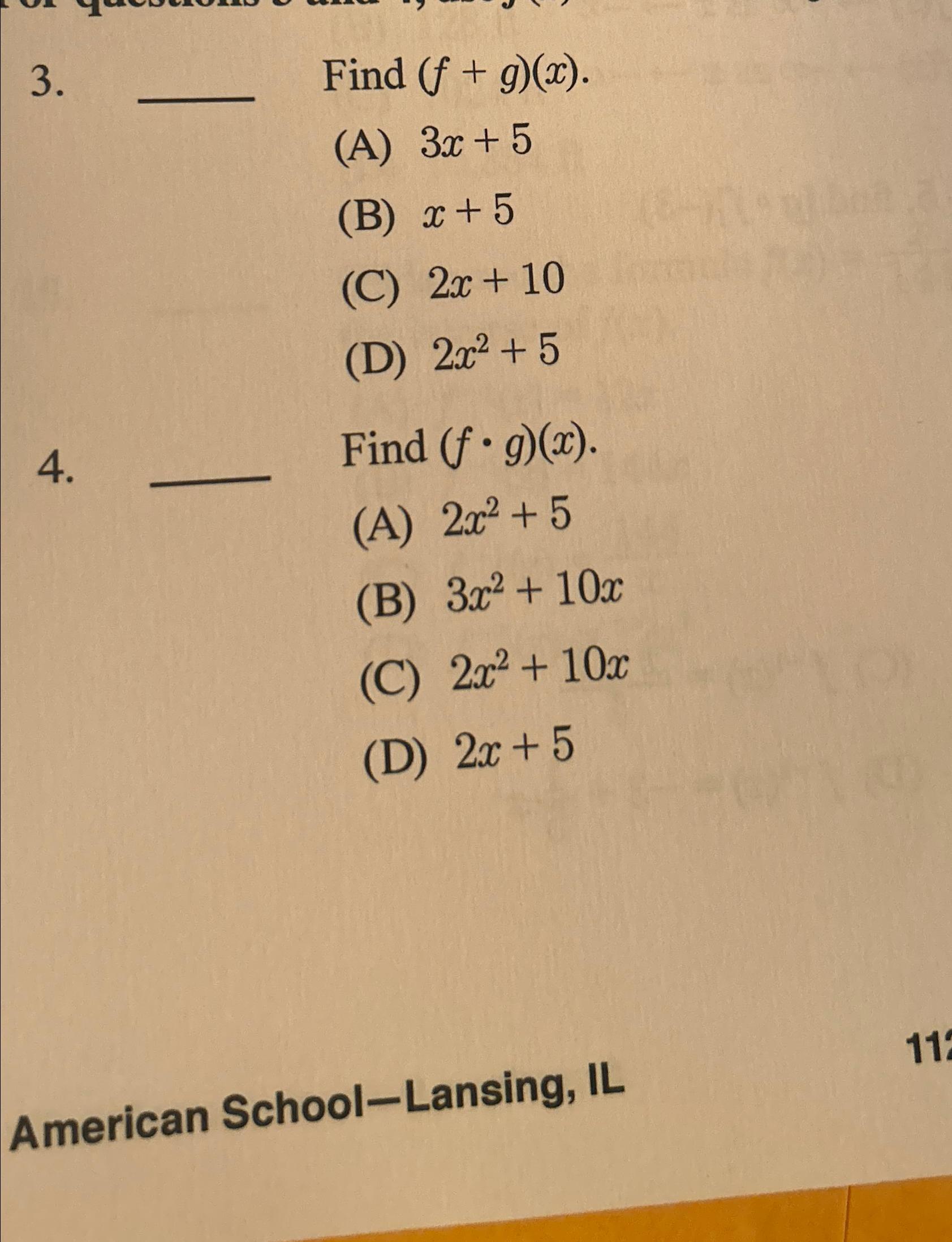 Solved A 3x 5 B X 5 C 2x 10 D 2x2 5 4 Find Chegg