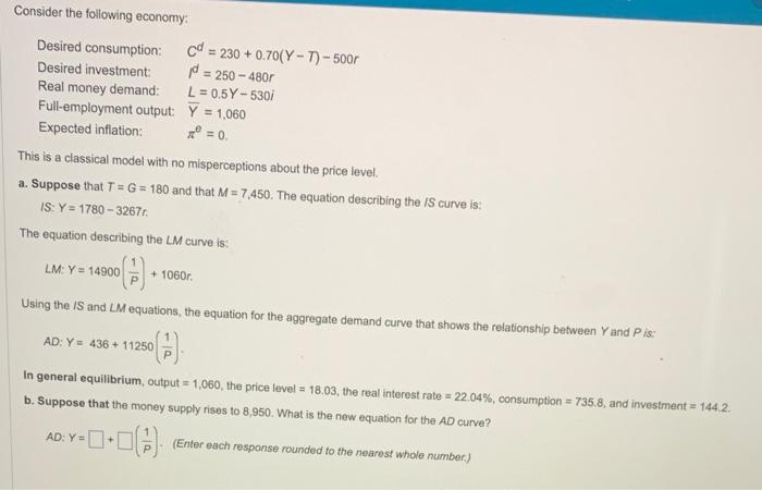 Solved Consider the following economy: Desired consumption: | Chegg.com