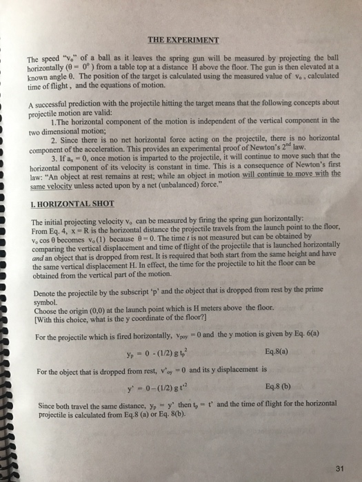 Solved THE EXPERIMENT The speed "." of a ball as it leaves | Chegg.com
