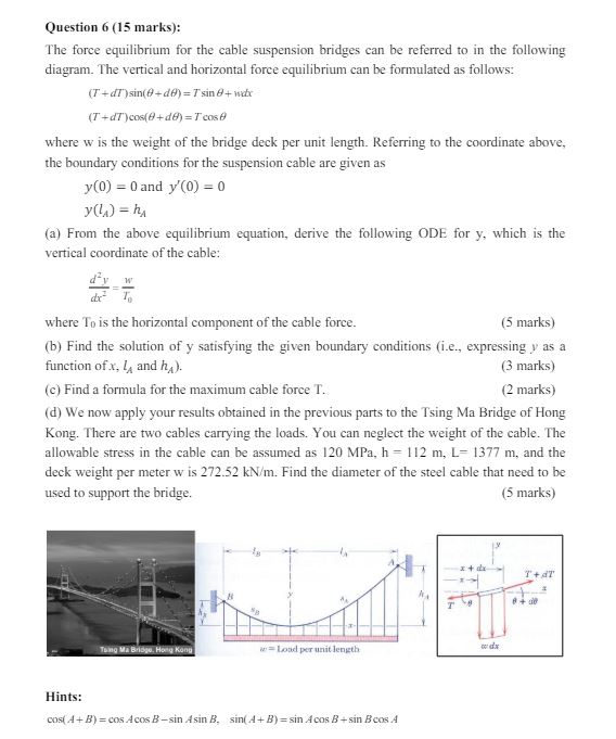 Solved Question 6 ( 15 ﻿marks):The force equilibrium for the | Chegg.com