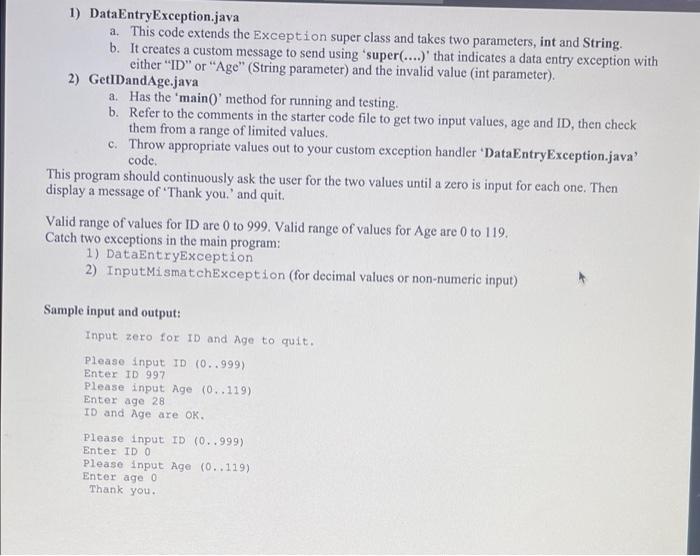 Solved 1) DataEntryException.java a. This code extends the | Chegg.com