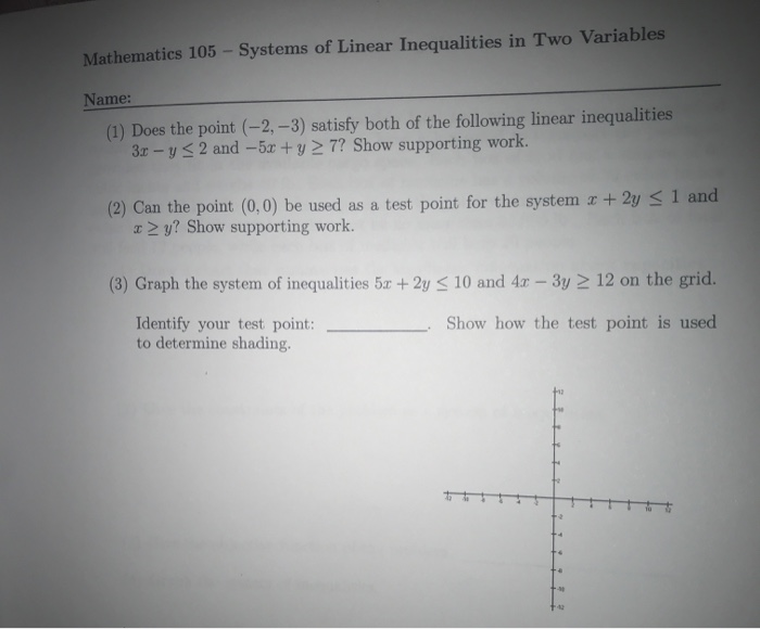 Solved Mathematics 105- Systems of Linear Inequalities in | Chegg.com