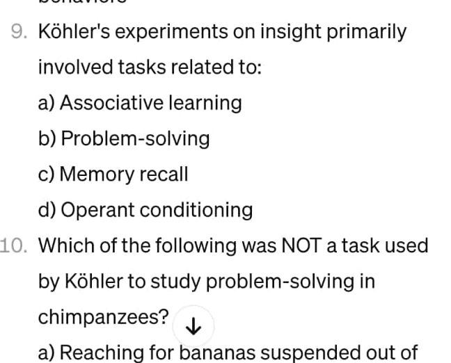 Solved Köhler's experiments on insight primarily involved | Chegg.com