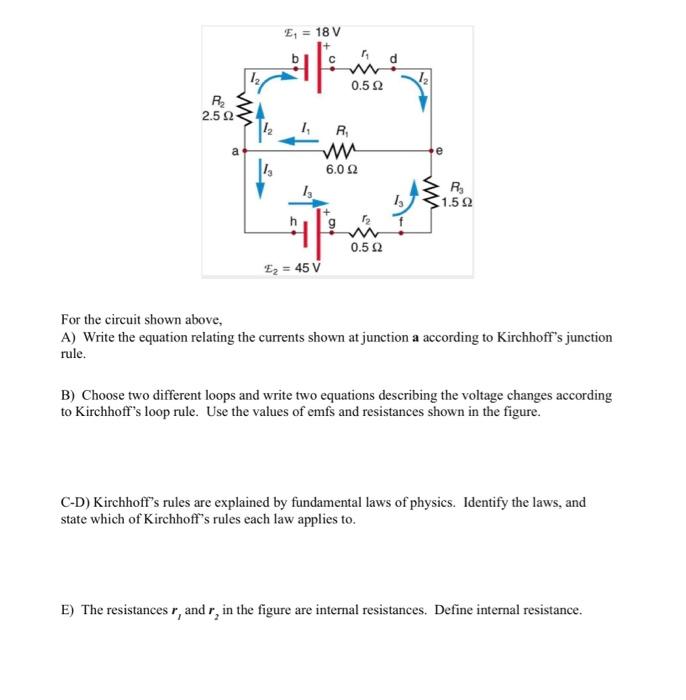 Solved B) Choose two different loops and write two equations | Chegg.com