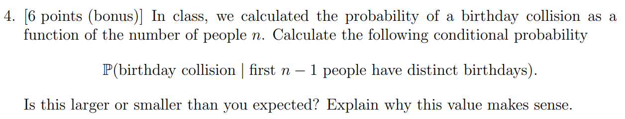 Solved Birthday Collision: Calculate the following | Chegg.com