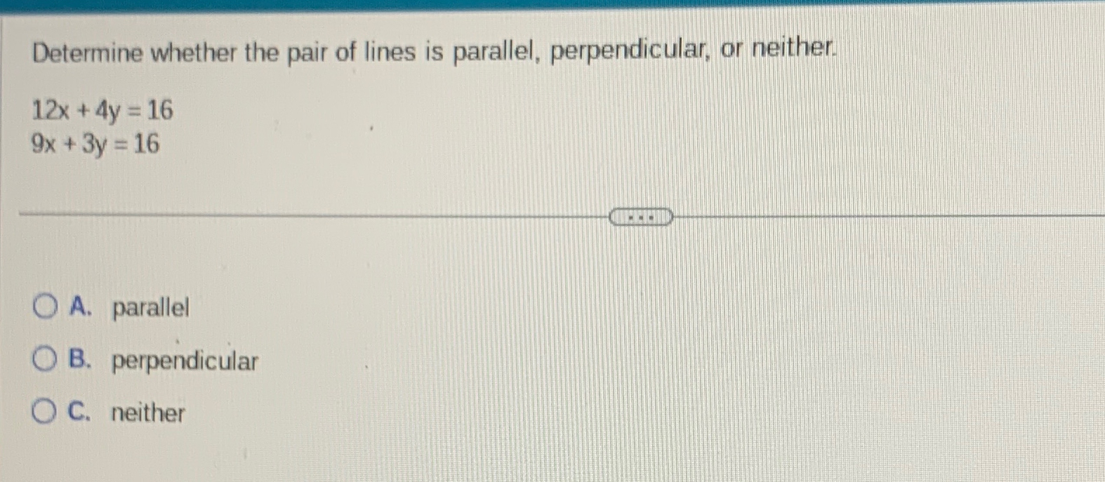 Solved Determine whether the pair of lines is parallel, | Chegg.com