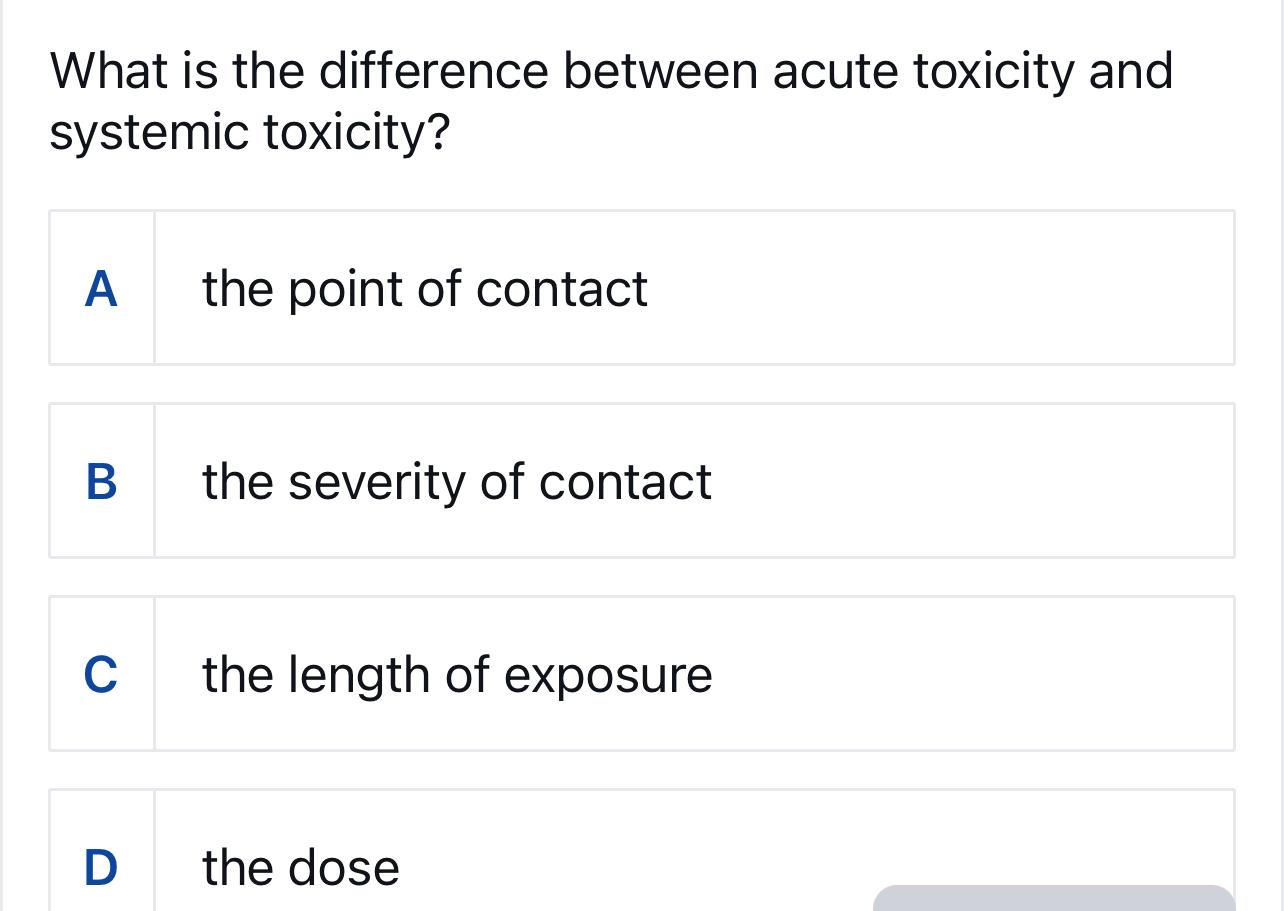 Solved What is the difference between acute toxicity and | Chegg.com
