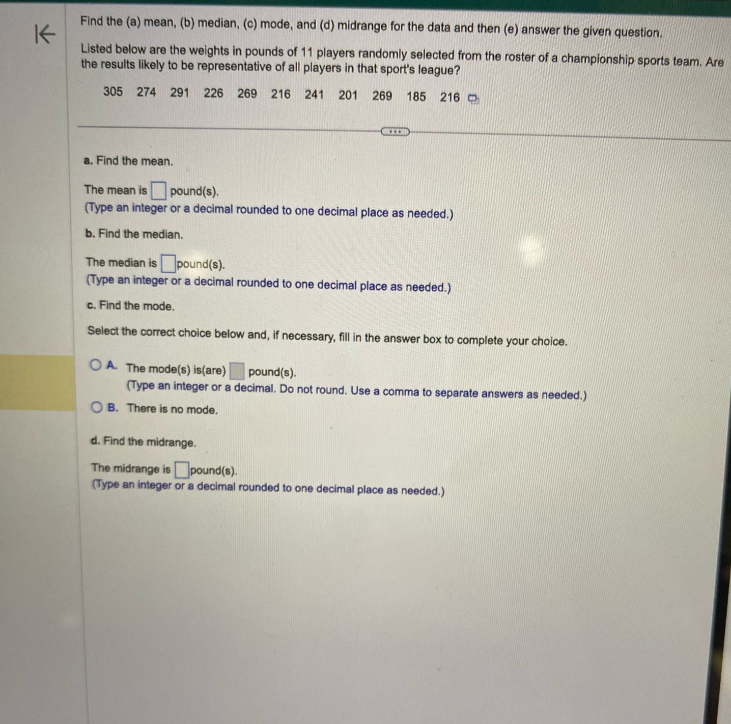Find the (a) ﻿mean, (b) ﻿median, (c) ﻿mode, and (d) | Chegg.com