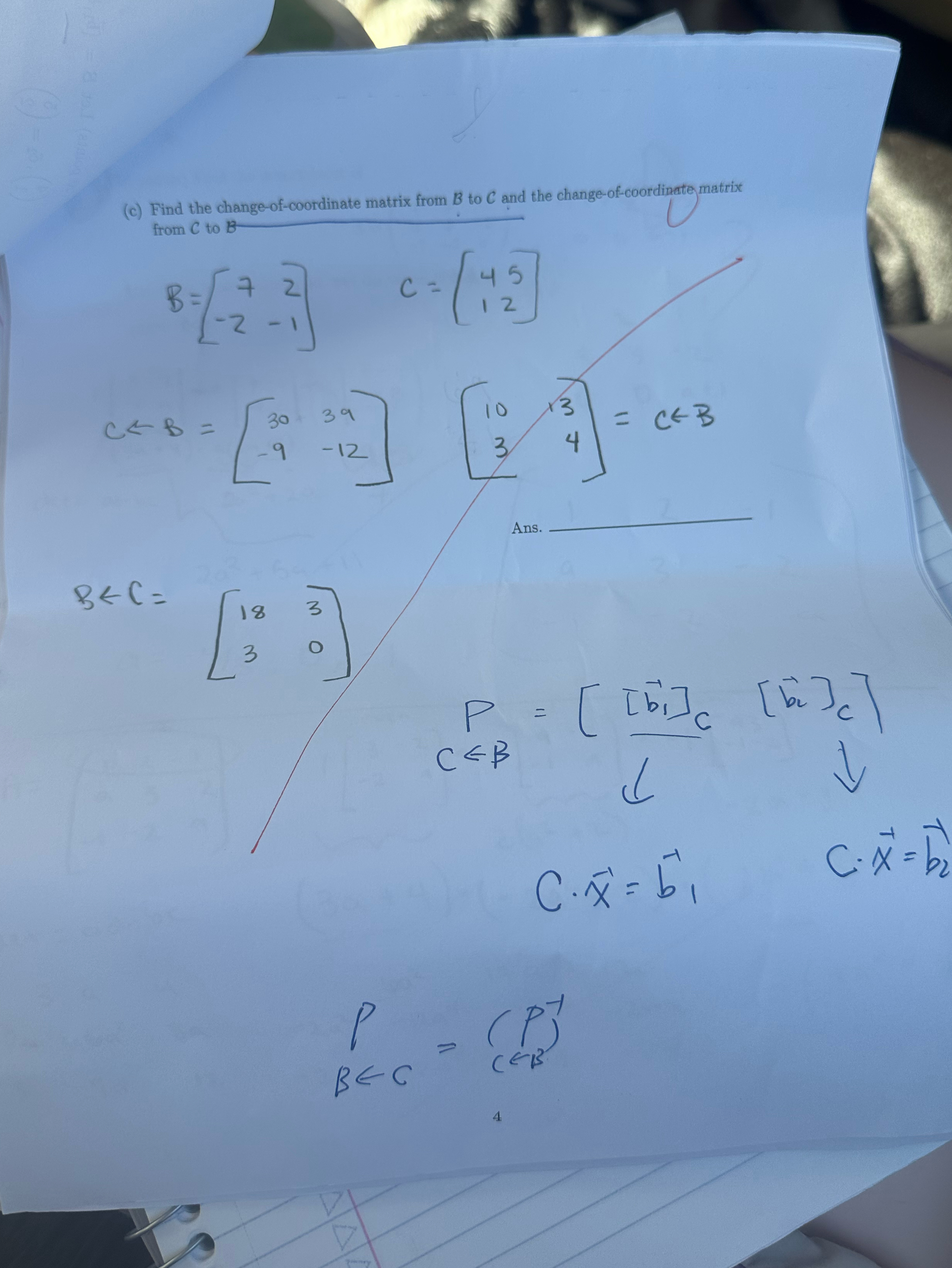 Solved (c) ﻿Find the change-of-coordinate matrix from B ﻿to | Chegg.com