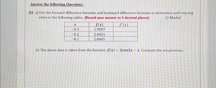 Solved Q1. a) Use the forward-difference formulas and | Chegg.com
