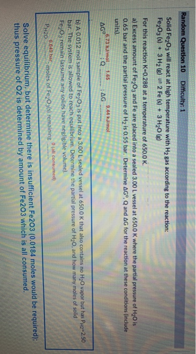 Solved Random Question 10 Difficulty: 1 Solid Fe2O3 will | Chegg.com