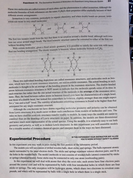 Solved Experiment 13 The Geometrical Structure of Molecules | Chegg.com