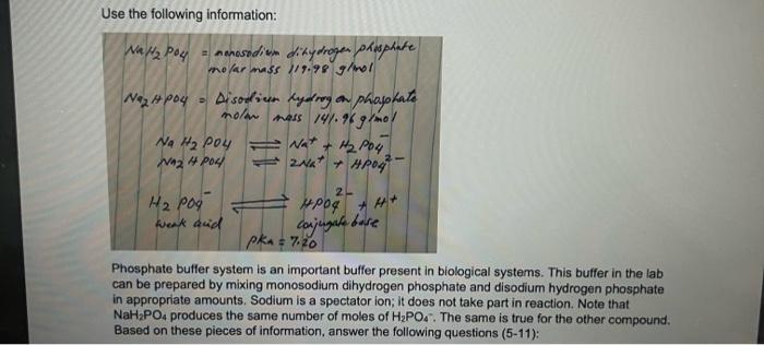 Use the following information: Phosphate buffer | Chegg.com