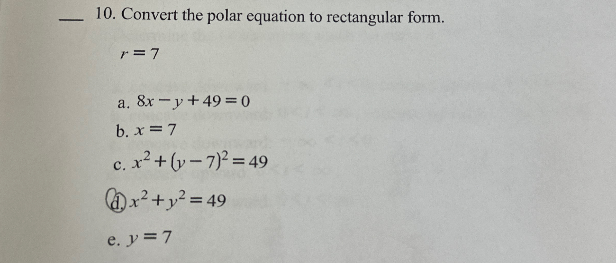 Solved q, 10. ﻿Convert the polar equation to rectangular | Chegg.com