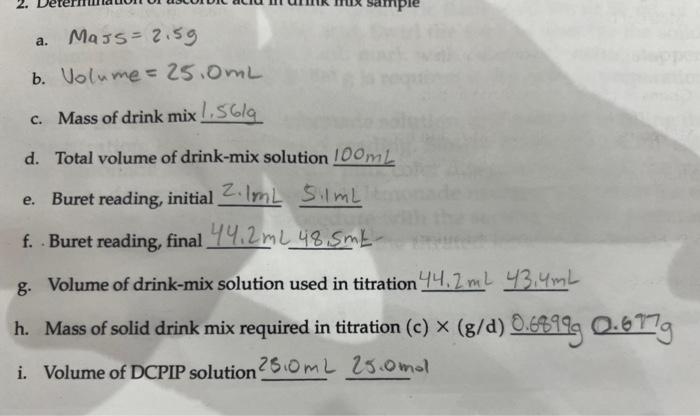 Solved 1. Standardization of DCPIP Solution Average molarity | Chegg.com