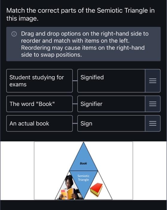 Match the correct parts of the Semiotic Triangle in | Chegg.com