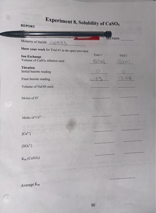 Solved Experiment 8, Solubility of CaSO4 INTRODUCTION. In | Chegg.com