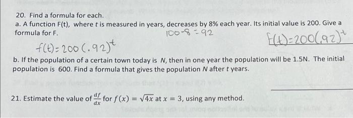 Solved 20. Find a formula for each. a. A function F(t), | Chegg.com